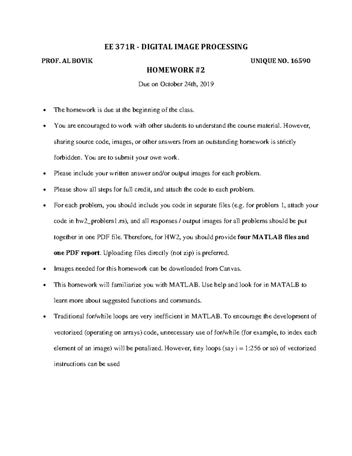 Hw2 2019 - Homework.2 - Warning: TT: undefined function: 32 EE 371R - DIGITAL IMAGE PROCESSING ...