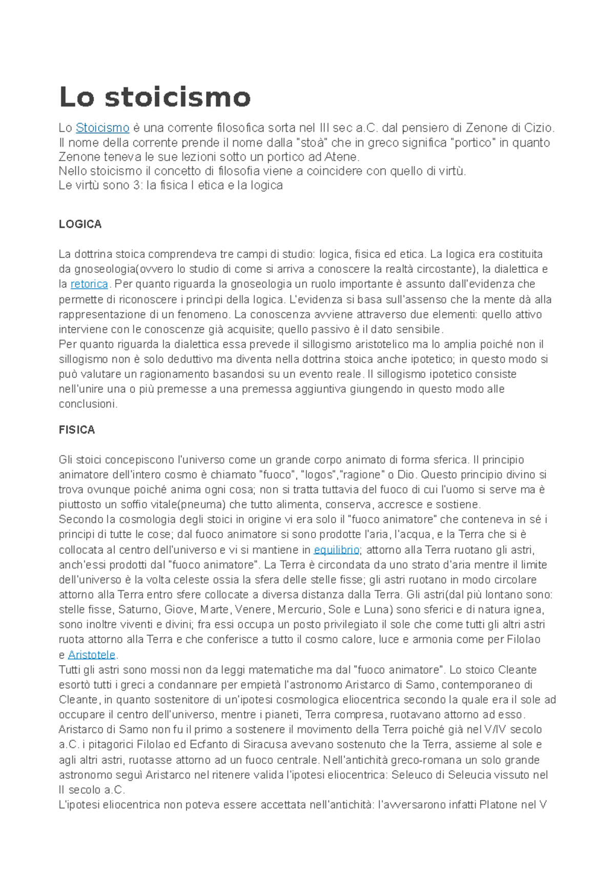 Filosofia stoicismo - elementi fondamentali - Lo stoicismo Lo Stoicismo ...