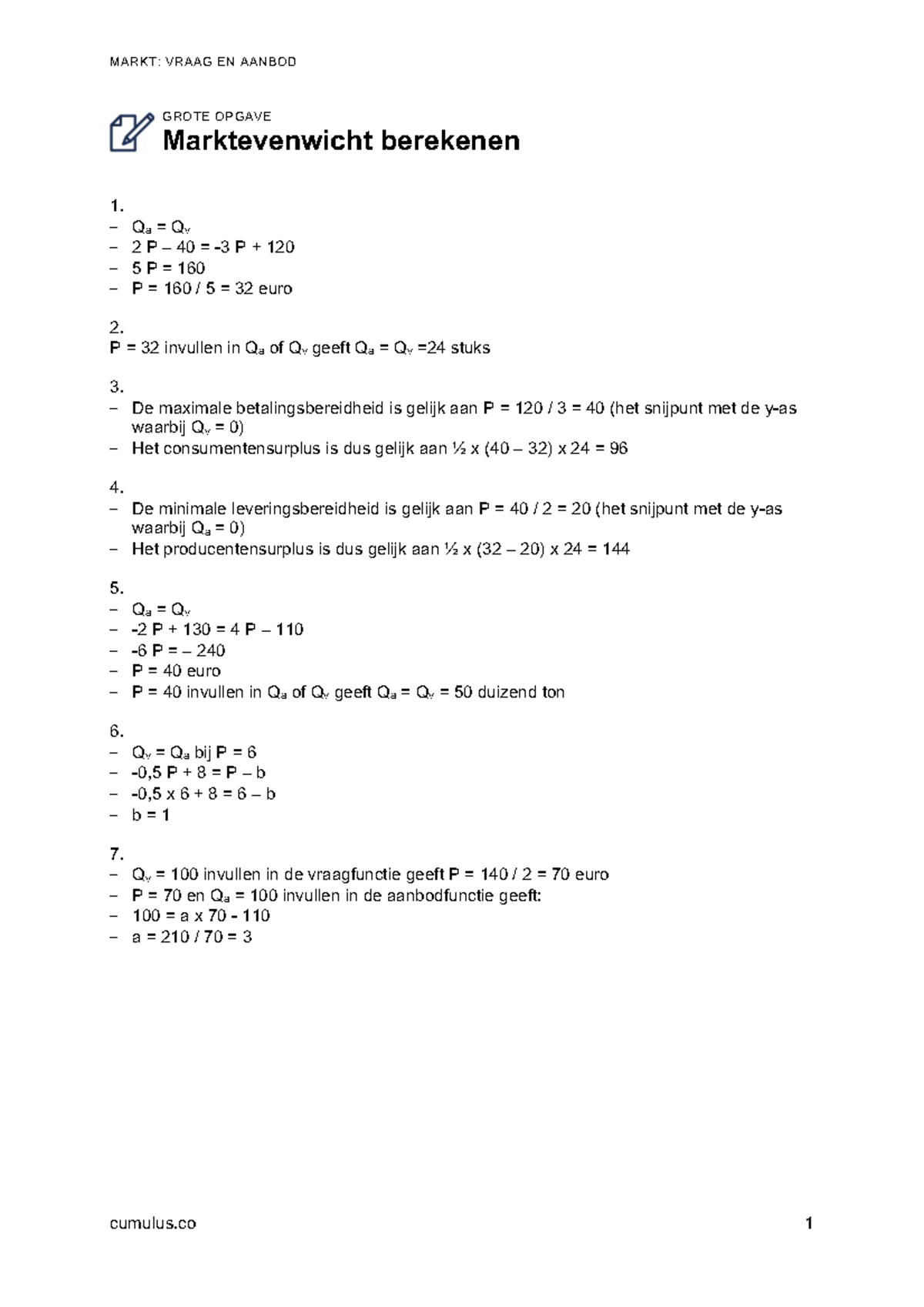 Antwoorden 485 marktevenwicht berekenen 1682086996 - MARKT: VRAAG EN ...