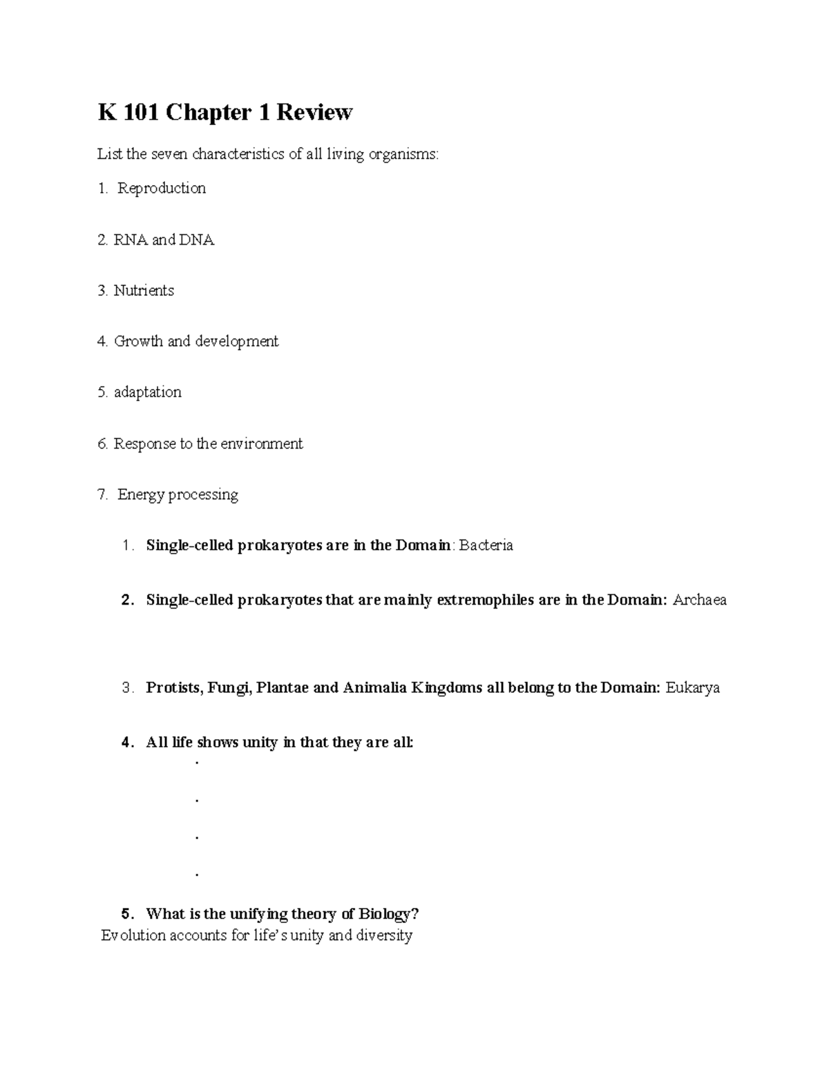 K 101 Chapter 1 Review - K 101 Chapter 1 Review List the seven ...