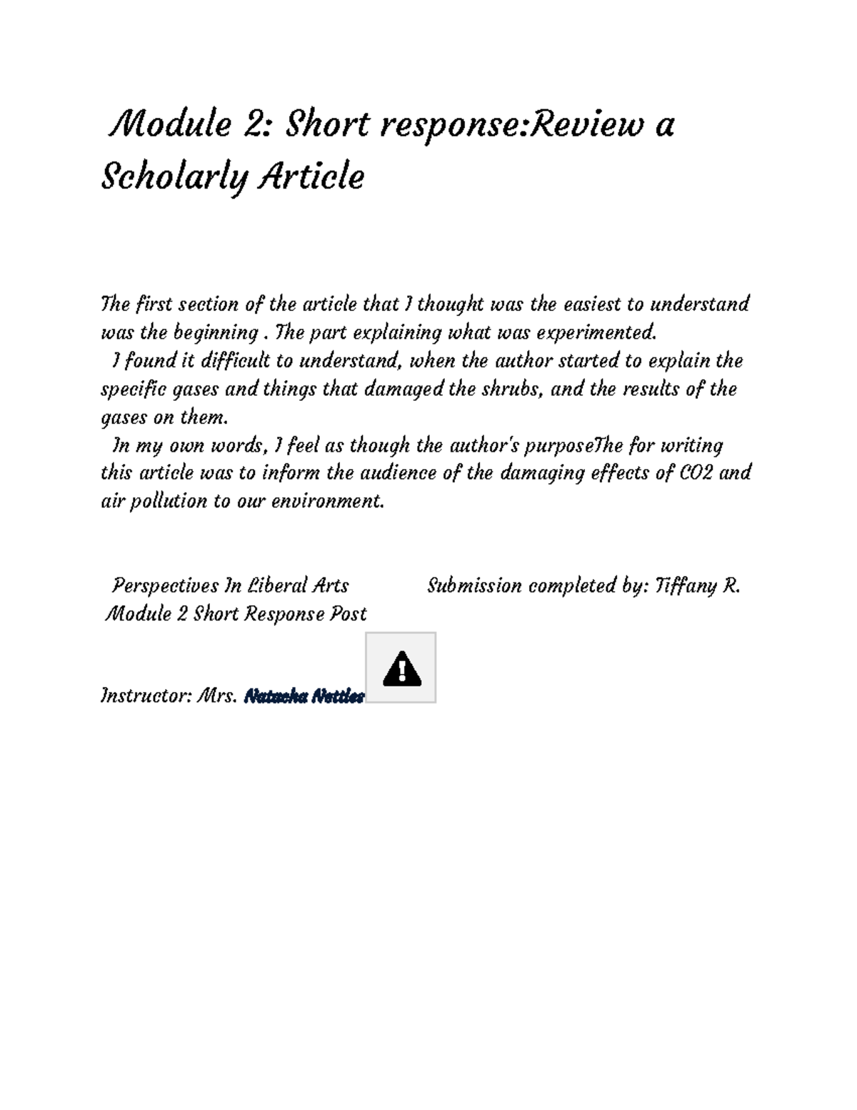 Module 2 Short Response Post - Module 2: Short response:Review a ...