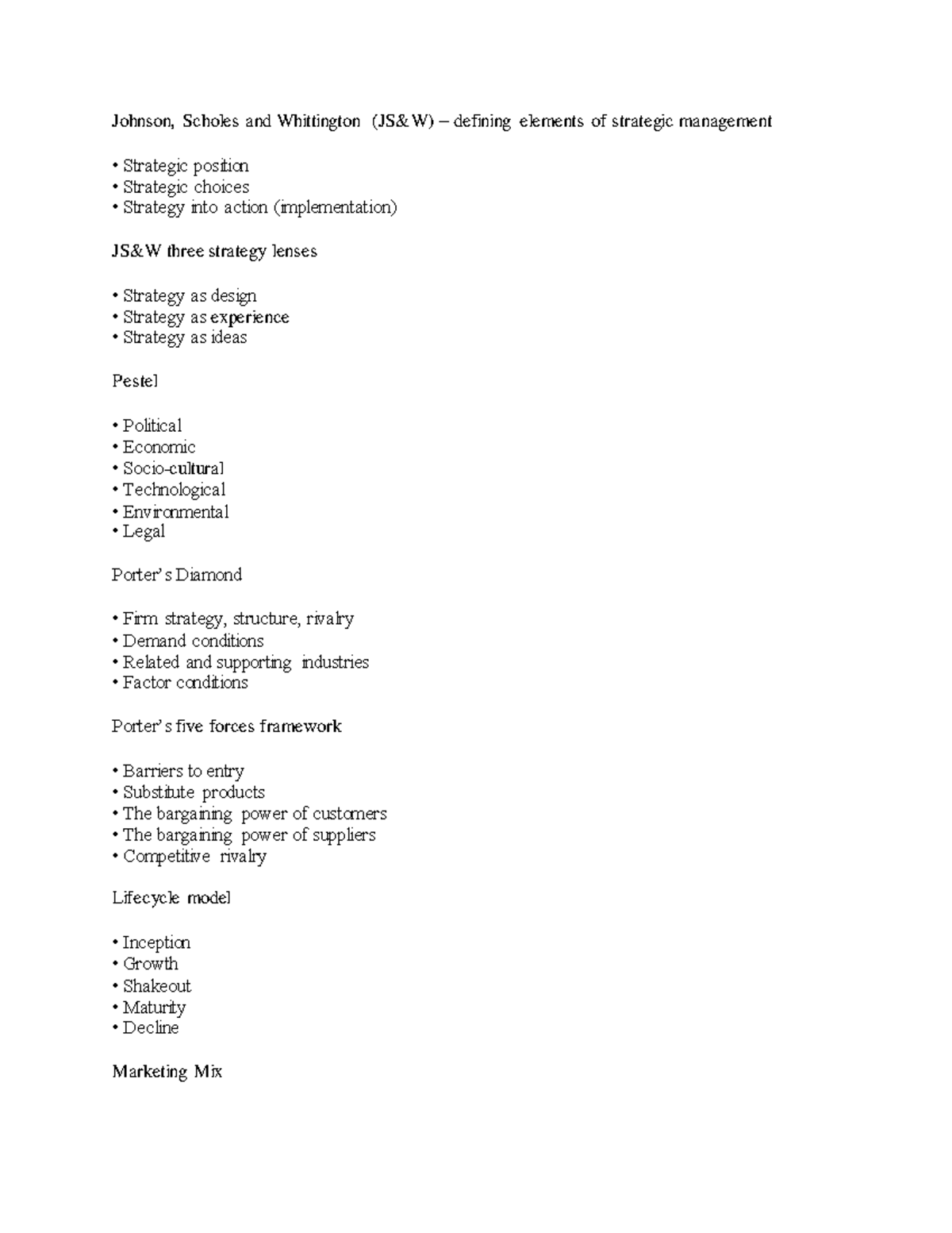 JS&W Summary - Johnson, Scholes and Whittington defining elements of ...