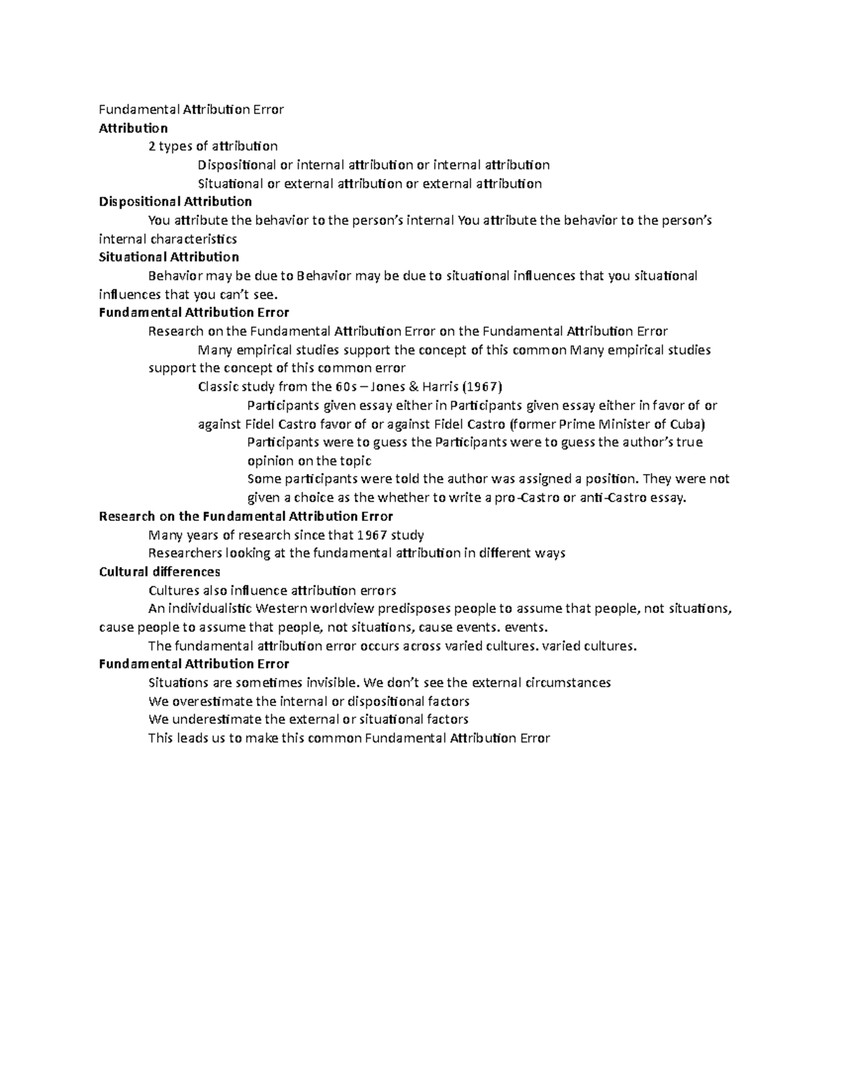 Fundamental Attribution Error notes - Fundamental Attribution Error ...