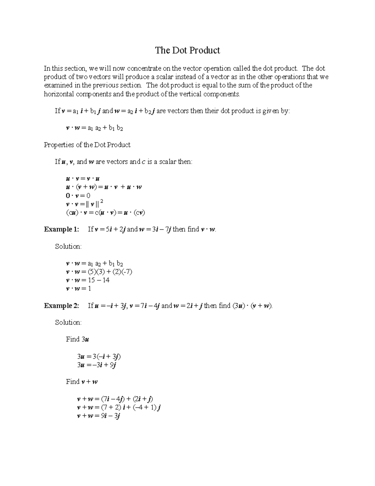 Math2412-dot-product - The Dot Product In this section, we will now ...