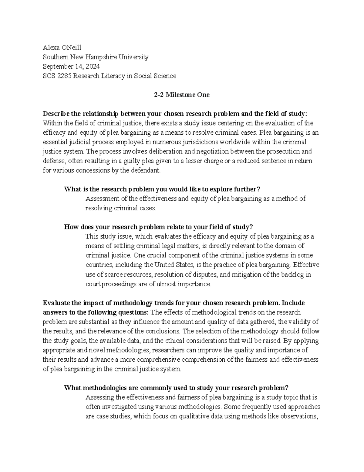 SCS 285 Milestone One - assignment good grade - Alexa ONeill Southern ...