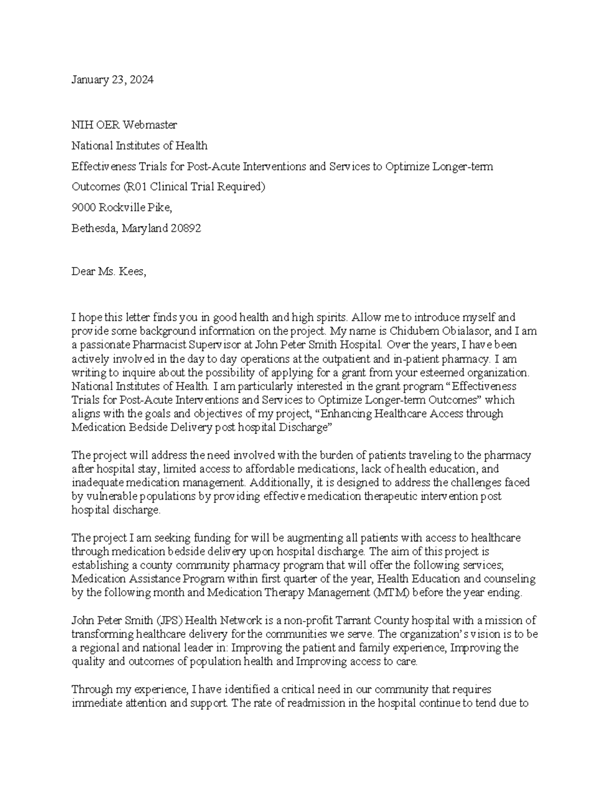 Grant Letter of Inqury - January 23, 2024 NIH OER Webmaster National ...
