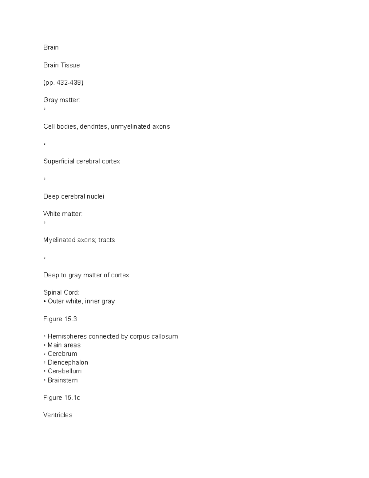 Notes From Ch 10 - Brain Brain Tissue (pp. 432-439) Gray matter: Cell ...