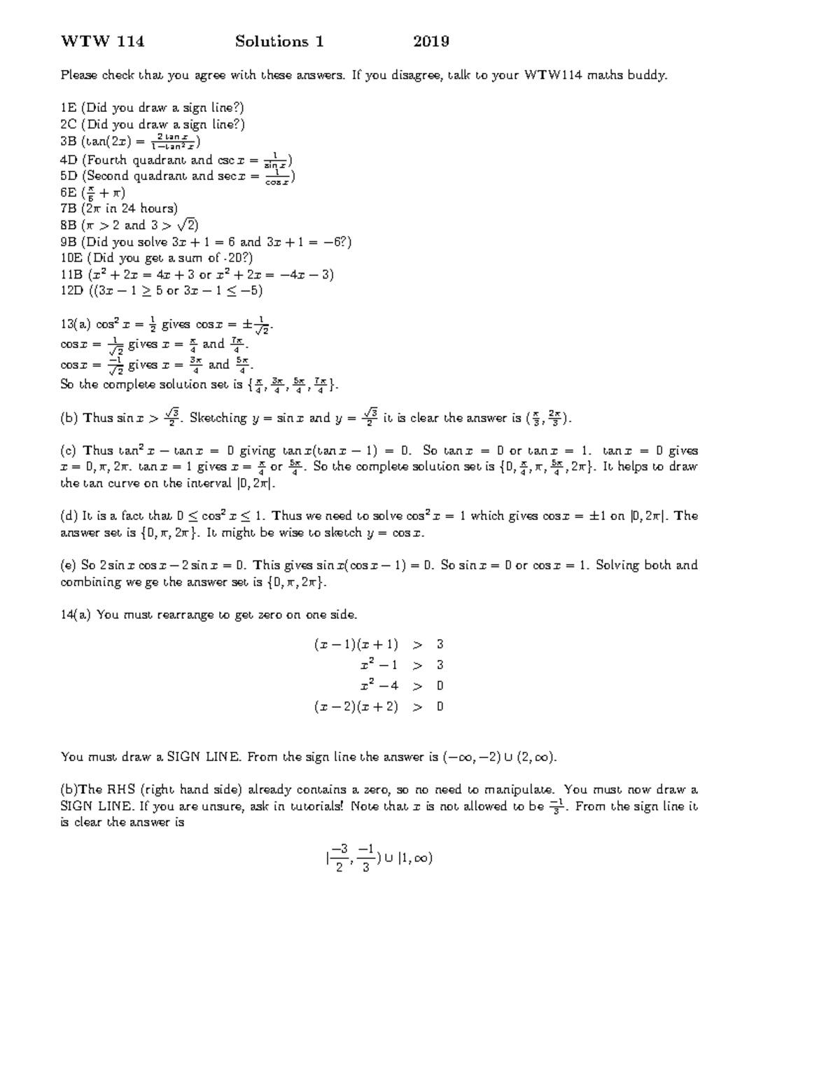 WTW114 Tut1 sol - Tut 1 Answers - WTW 114 Solutions 1 2019 Please check ...