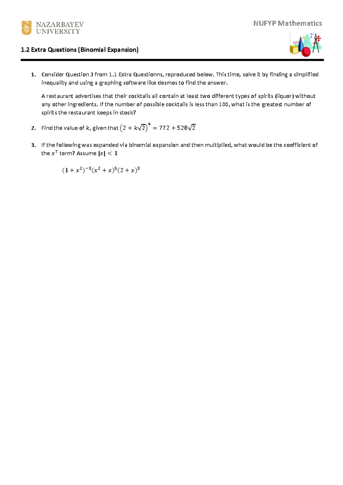 Extra Questions 1 2 Binomial Expansion 1 Extra Questions Binomial Expansion Nufyp