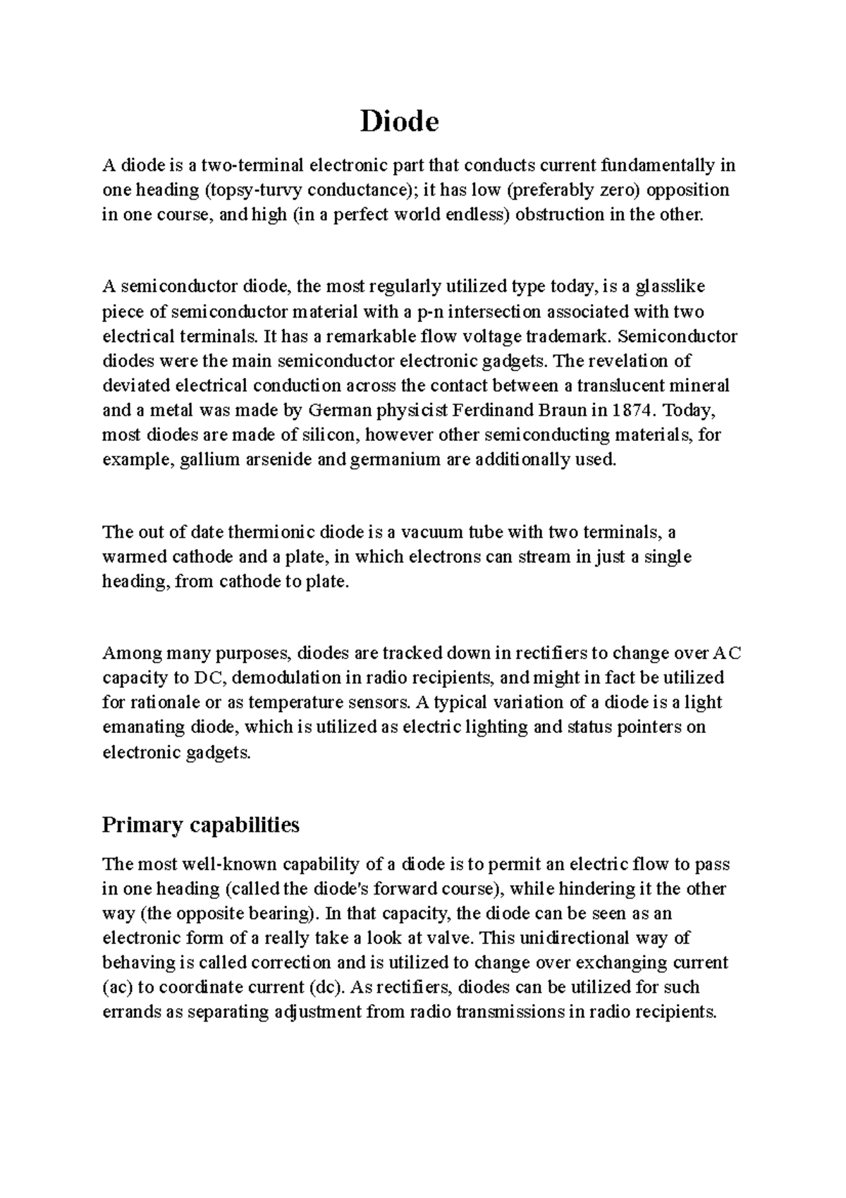 Diode - Ifah - Diode A diode is a two-terminal electronic part that ...