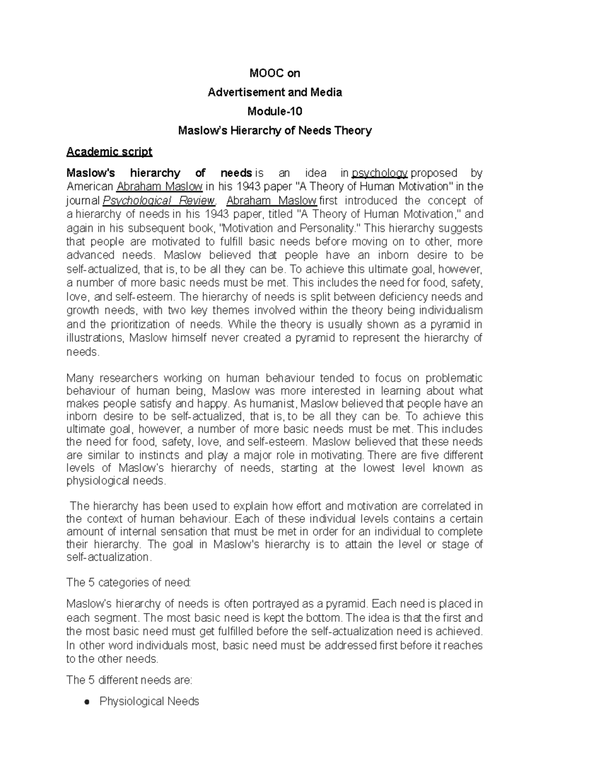 A&M Mod 10 Academic script - MOOC on Advertisement and Media Hierarchy ...