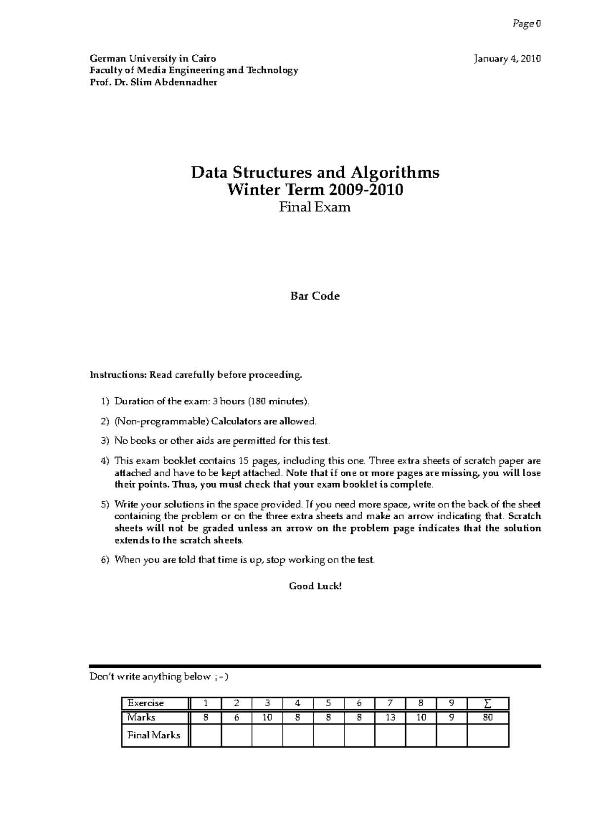 Final Exam September 2009, questions and answers - Page 0 January 4 ...