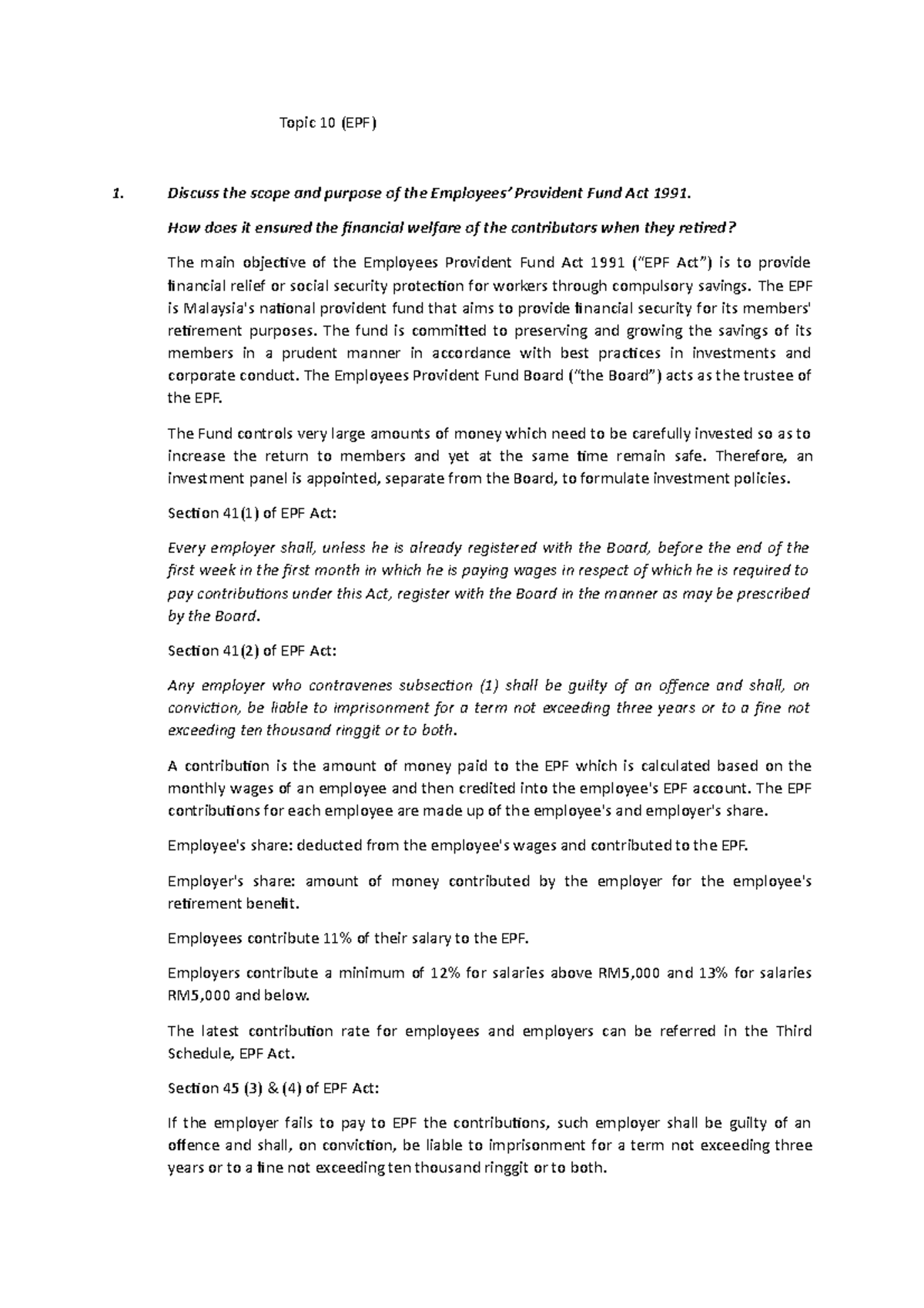 Tutorial 10 - Topic 10 (EPF) Discuss the scope and purpose of the ...