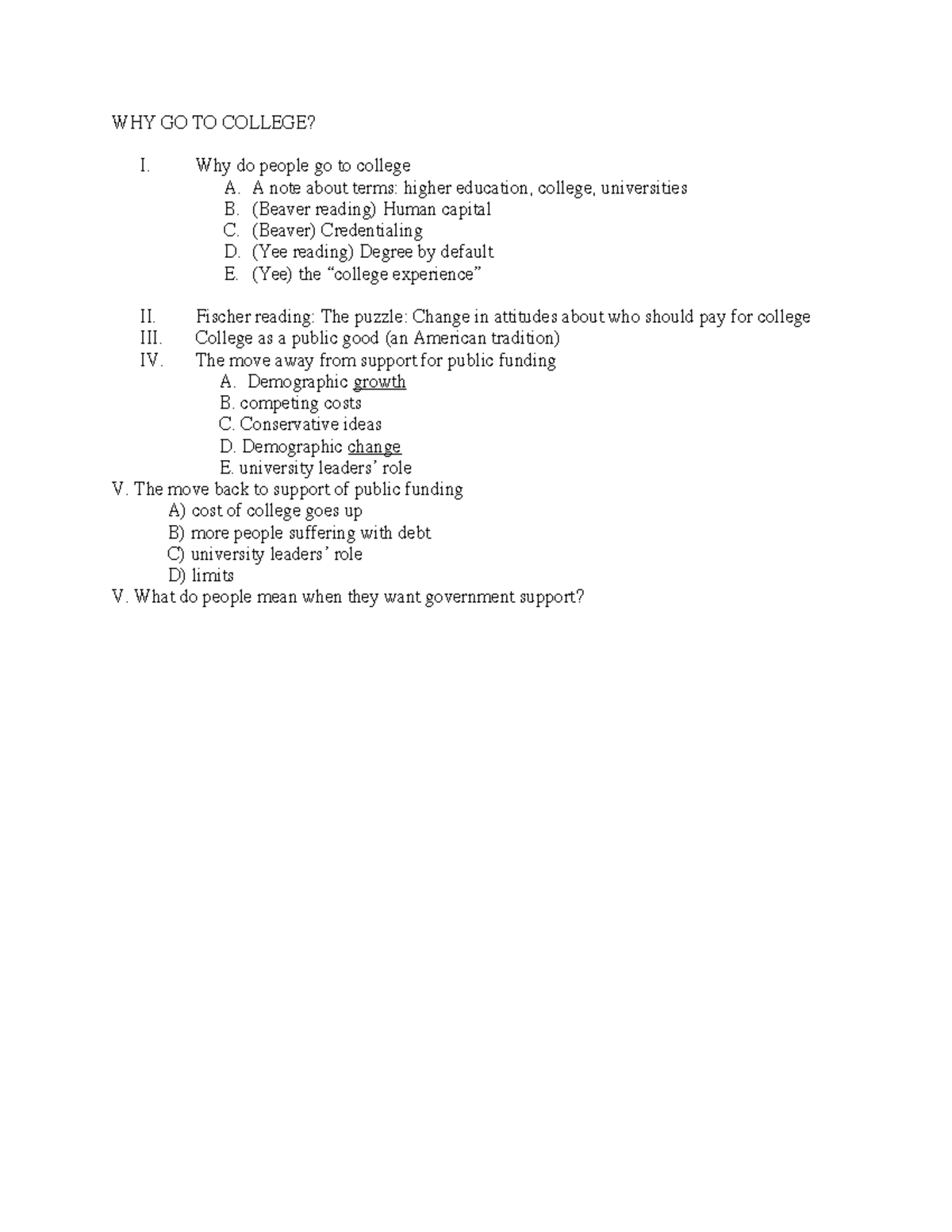 Outline.WHY GO TO College - WHY GO TO COLLEGE? I. Why do people go to ...