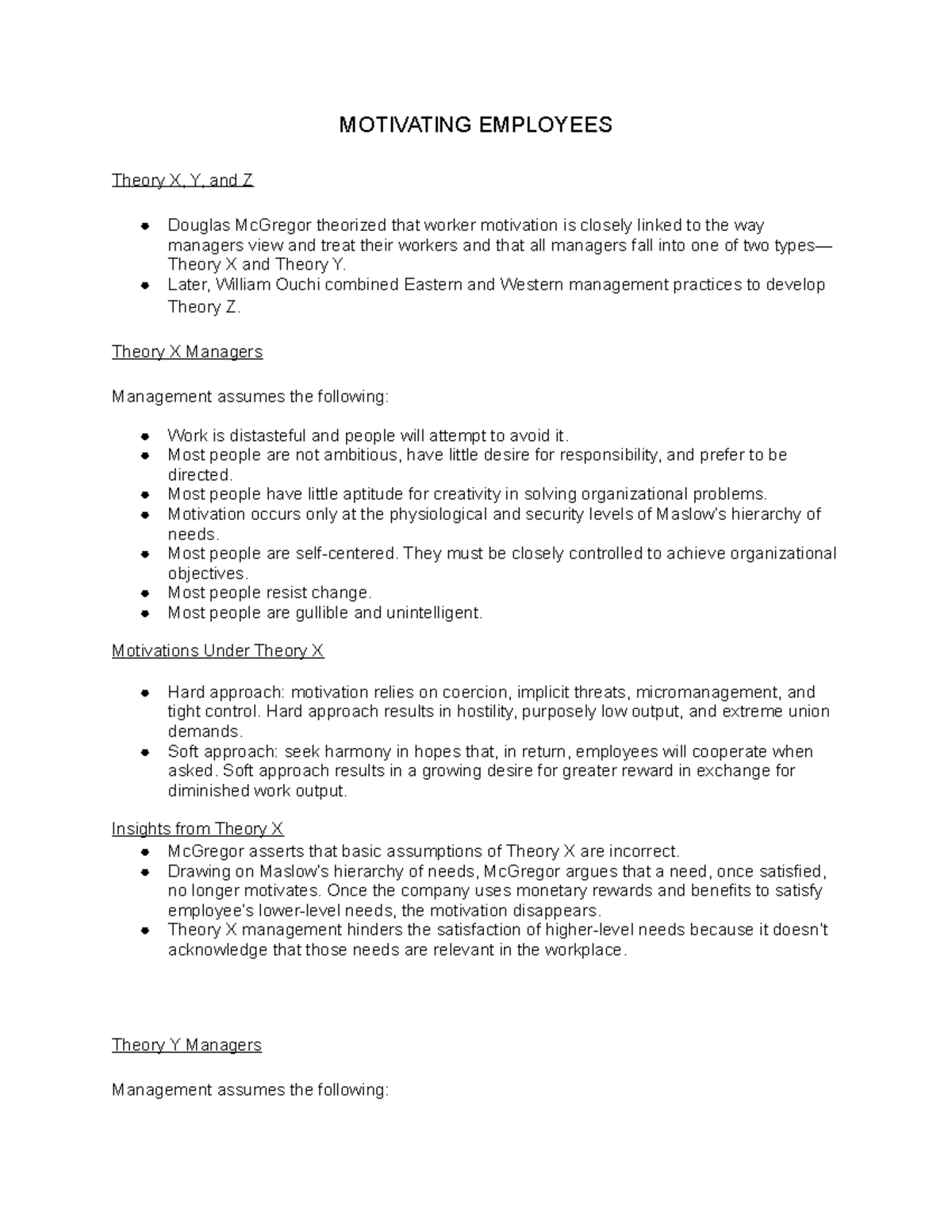 Intro to Business Chapter 10 Part 3 Notes - MOTIVATING EMPLOYEES Theory ...