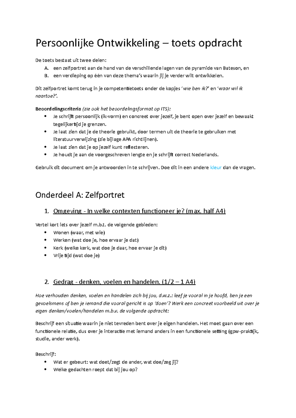 Persoonlijke Ontwikkeling toets 17-18 - Persoonlijke Ontwikkeling ...