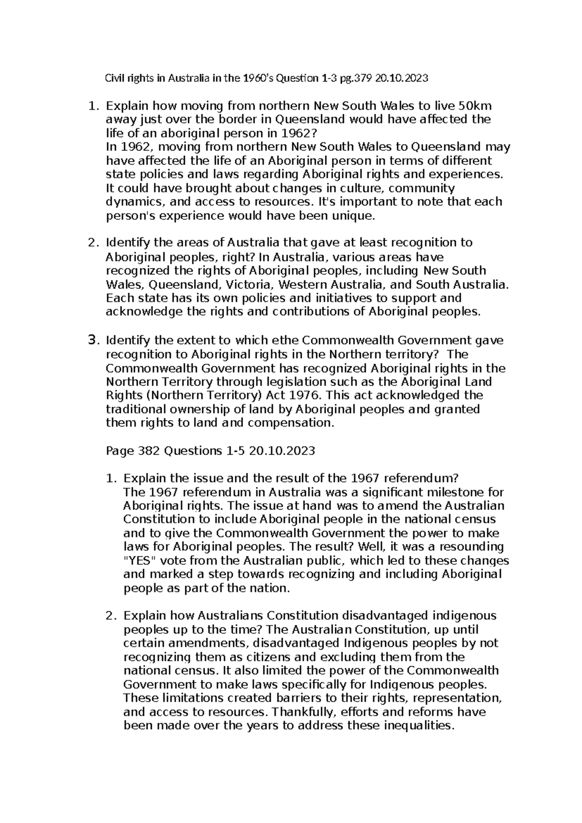 Civil rights in Australia in the 1960 - Explain how moving from ...