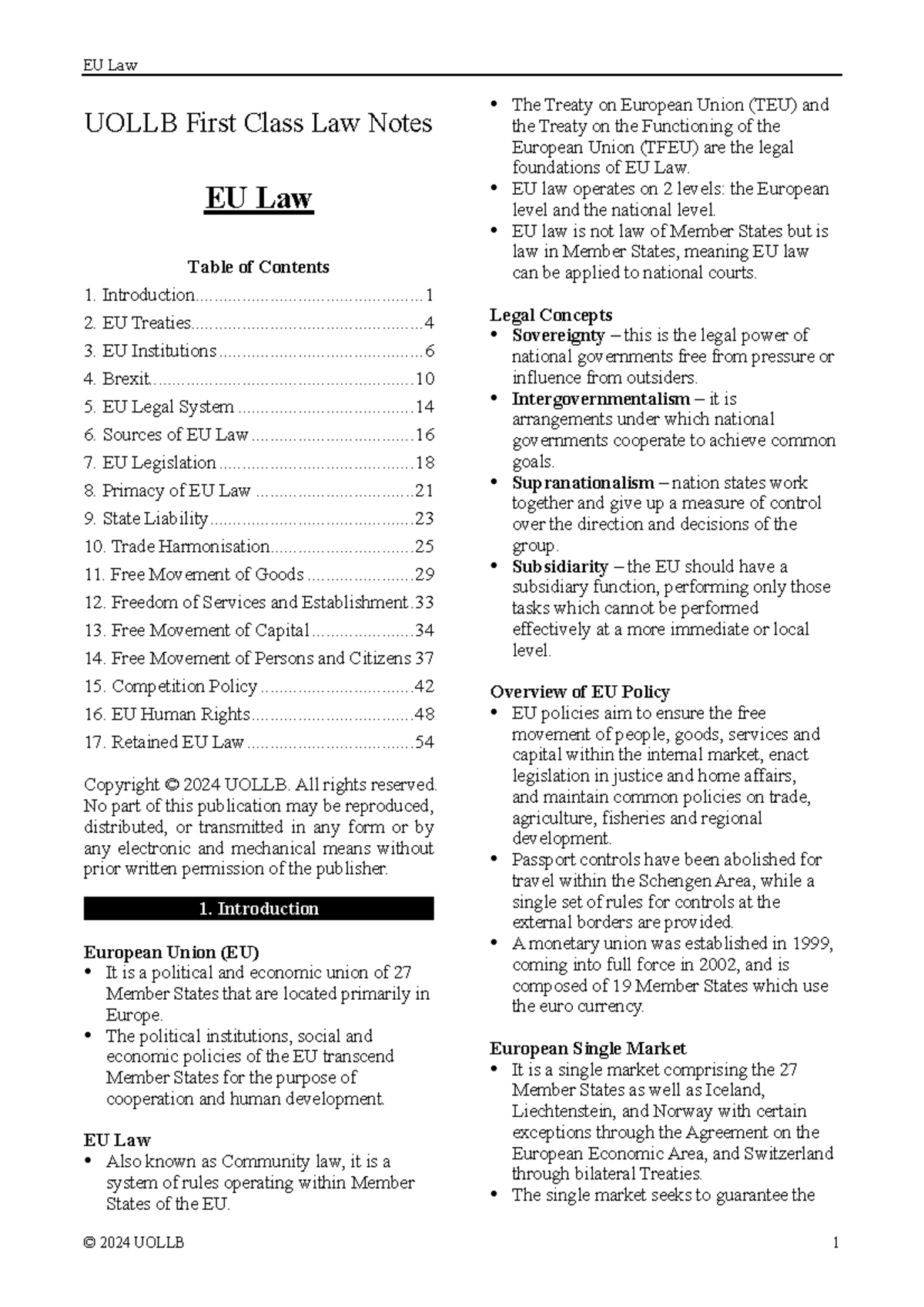 Eu notes - UK took the approach of enacting the ECA 1972 and only then ...