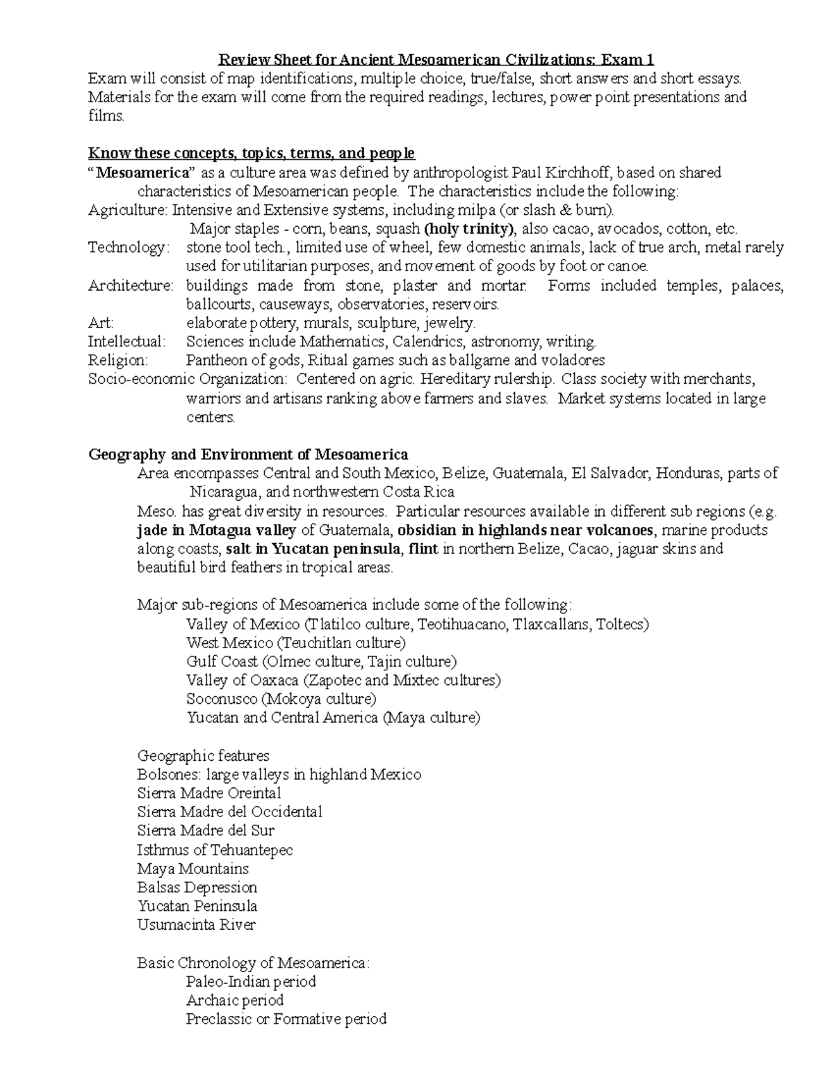 MESO CIV review notes 1 - ....... - Review Sheet for Ancient ...