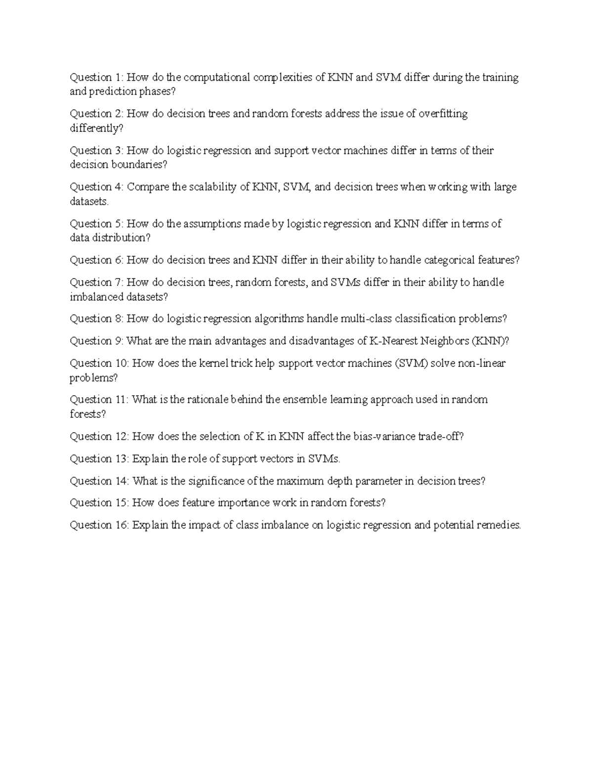Essay questions 2 - Classification algorithms - Question 1: How do the computational ...