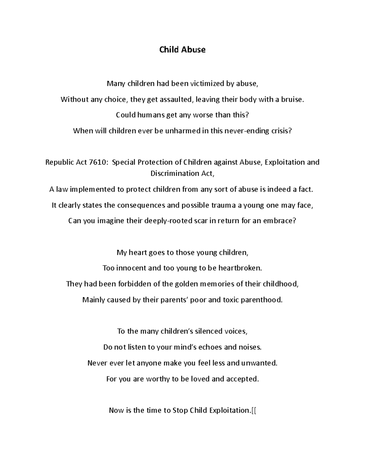 Poem about Abuse - Child Abuse Many children had been victimized by ...