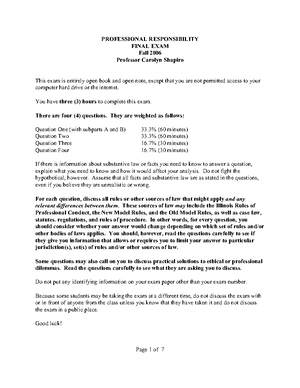 PROF RESP Barbri Outline - PROFESSIONAL RESPONSIBILITY ii. PROFESSIONAL RESPONSIBILITY - 1) Real ...