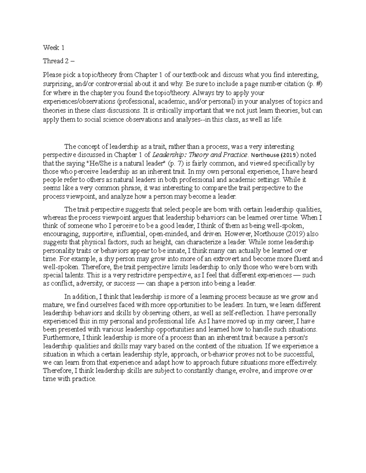 Week 1 Discussion Board - Week 1 Thread 2 – Please pick a topic/theory ...