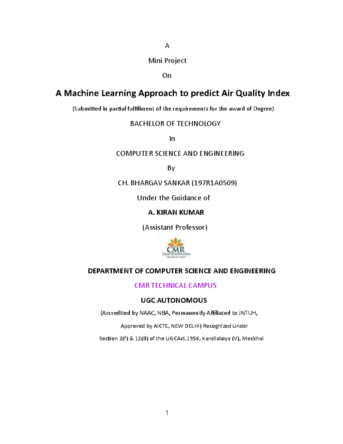 Abstract AIR Quality Index - A Mini Project On A Machine Learning ...