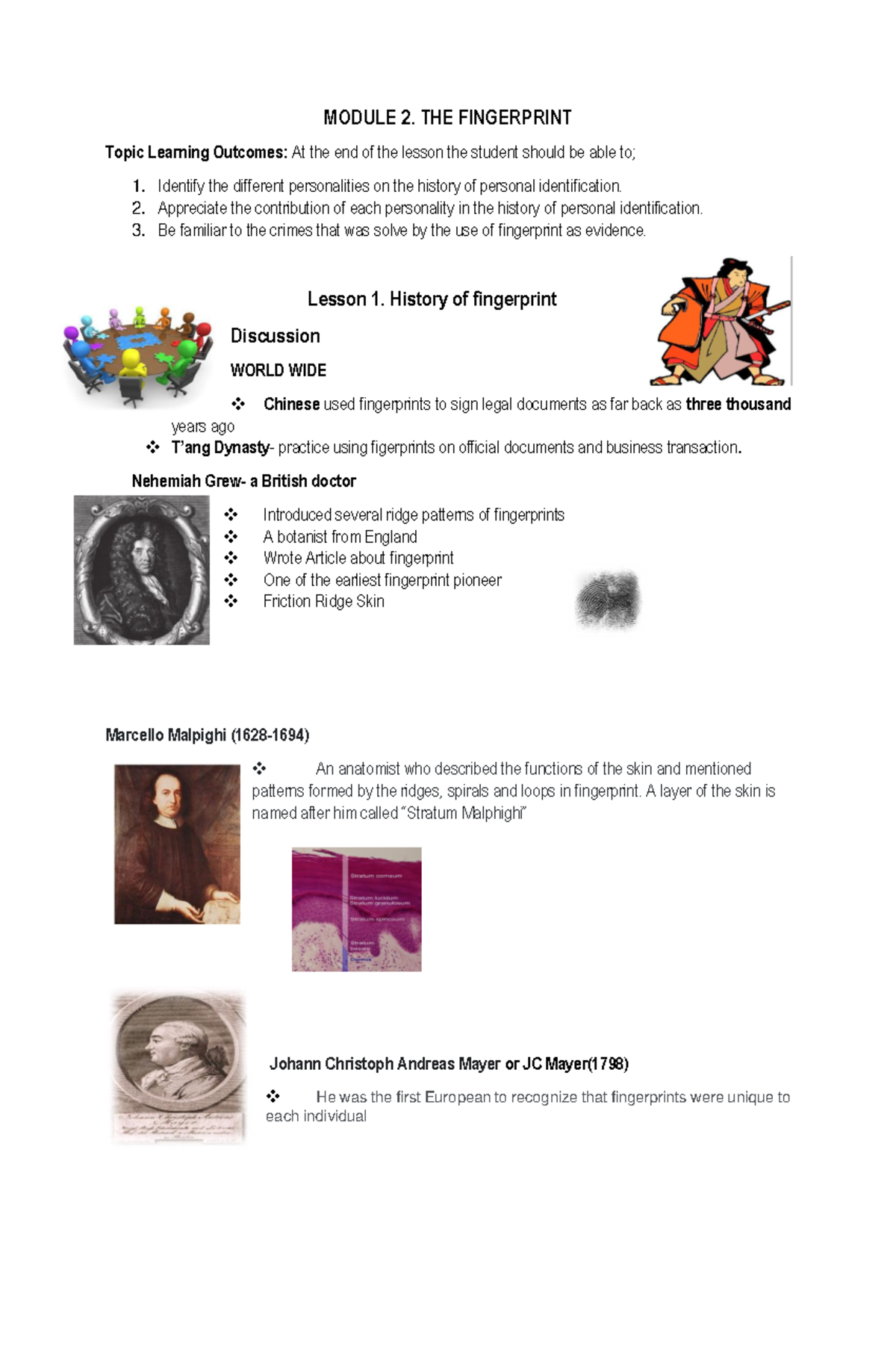 Personal Identification Techniques - MODULE 2. THE FINGERPRINT Topic ...