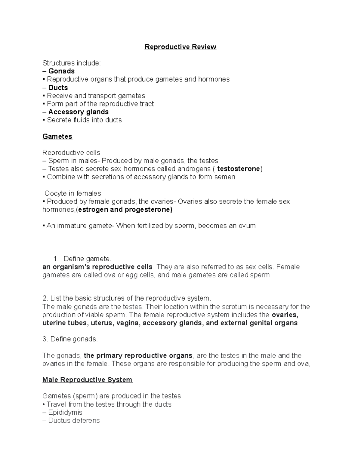 Reproductive-Review for test - Reproductive Review Structures include ...
