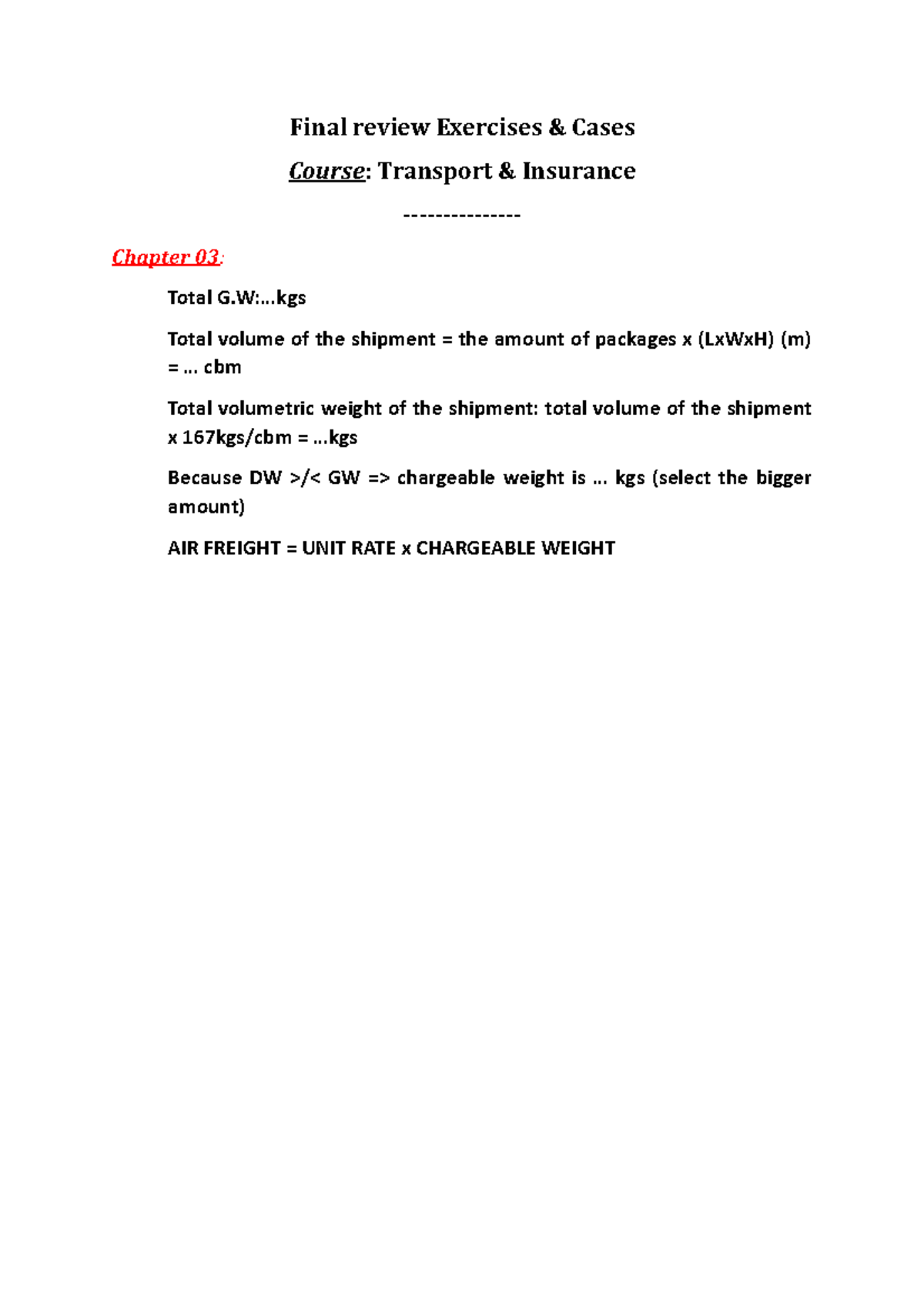 Final-Review-Cases-Exercises-Transport-Insurance 2 - Final review ...