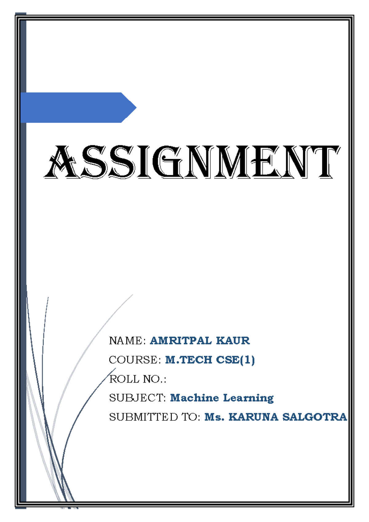 Assignment 1 Ml Assignment With A Few Important Questions