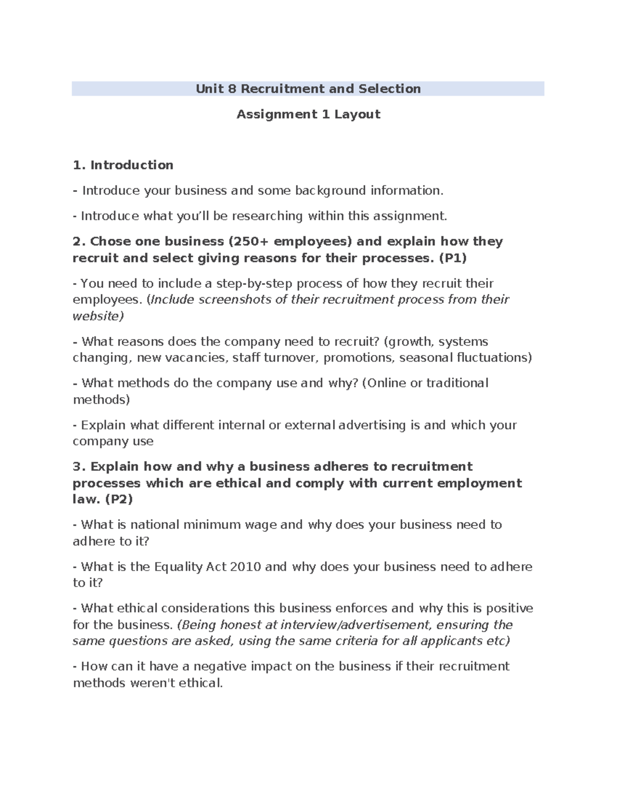Unit 8 recruitment - Unit 8 Recruitment and Selection Assignment 1 ...
