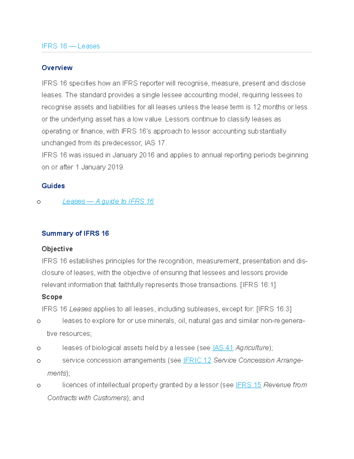IFRS 16 - IAS PLUS - Notes - IFRS 16 — Leases Overview IFRS 16 ...