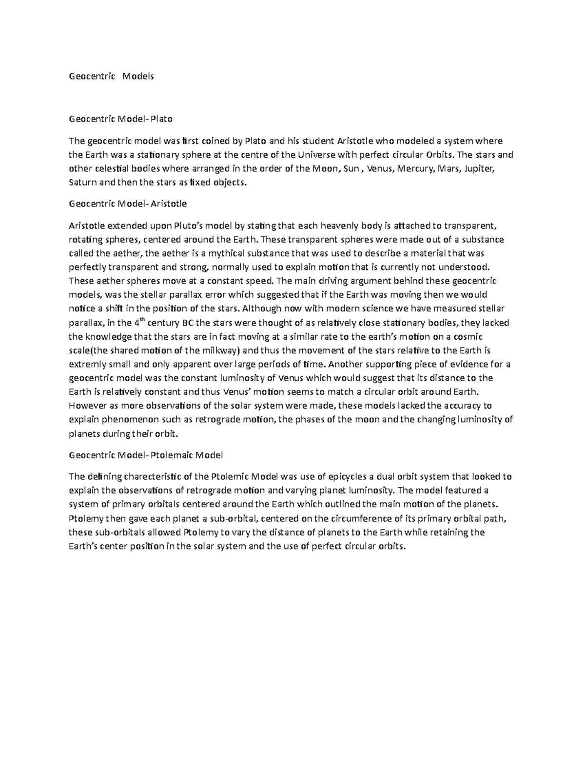 Helio-centric vs geo-centric - Geocentric Models Geocentric Model ...