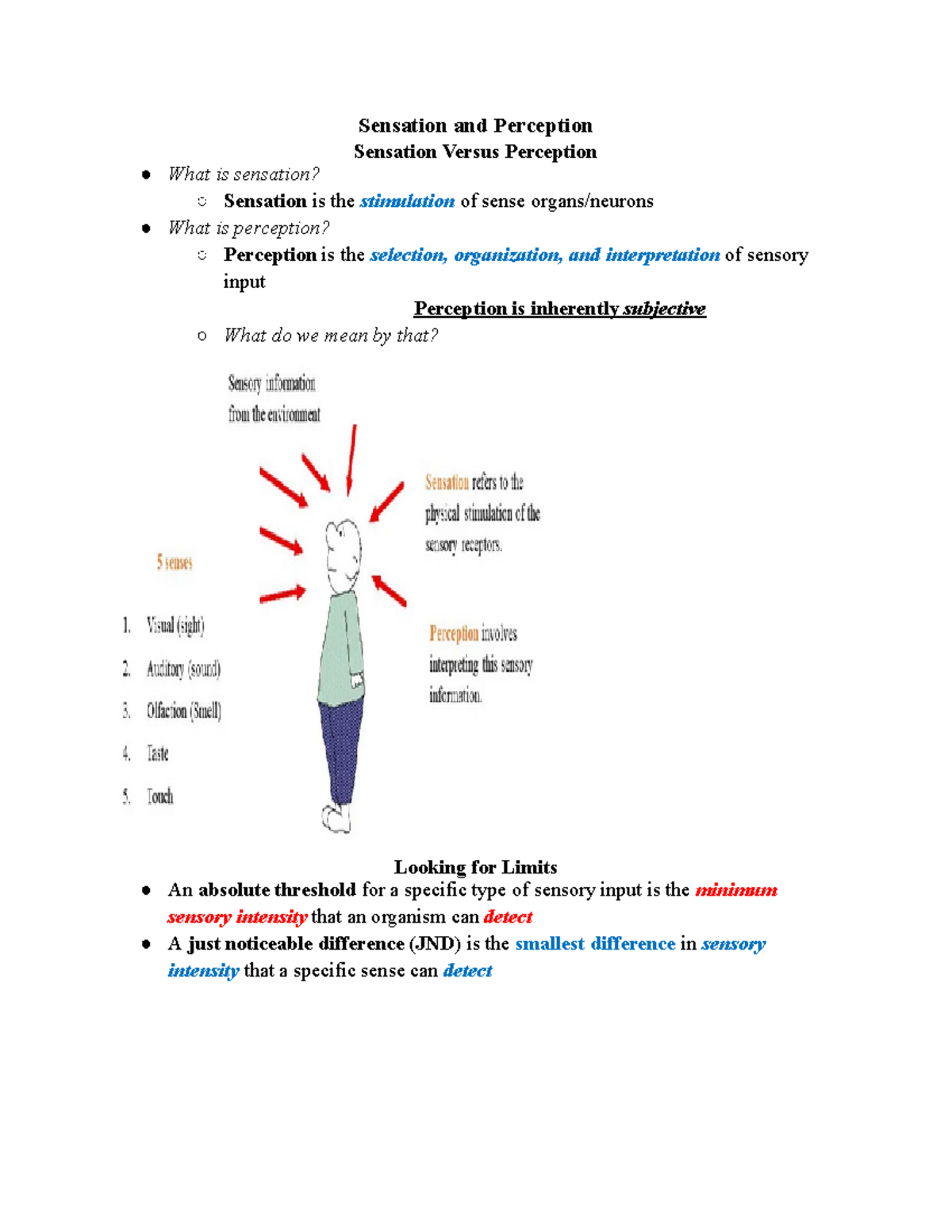 Module 4 - Sensation and Perception Part 1 - Sensation and Perception ...
