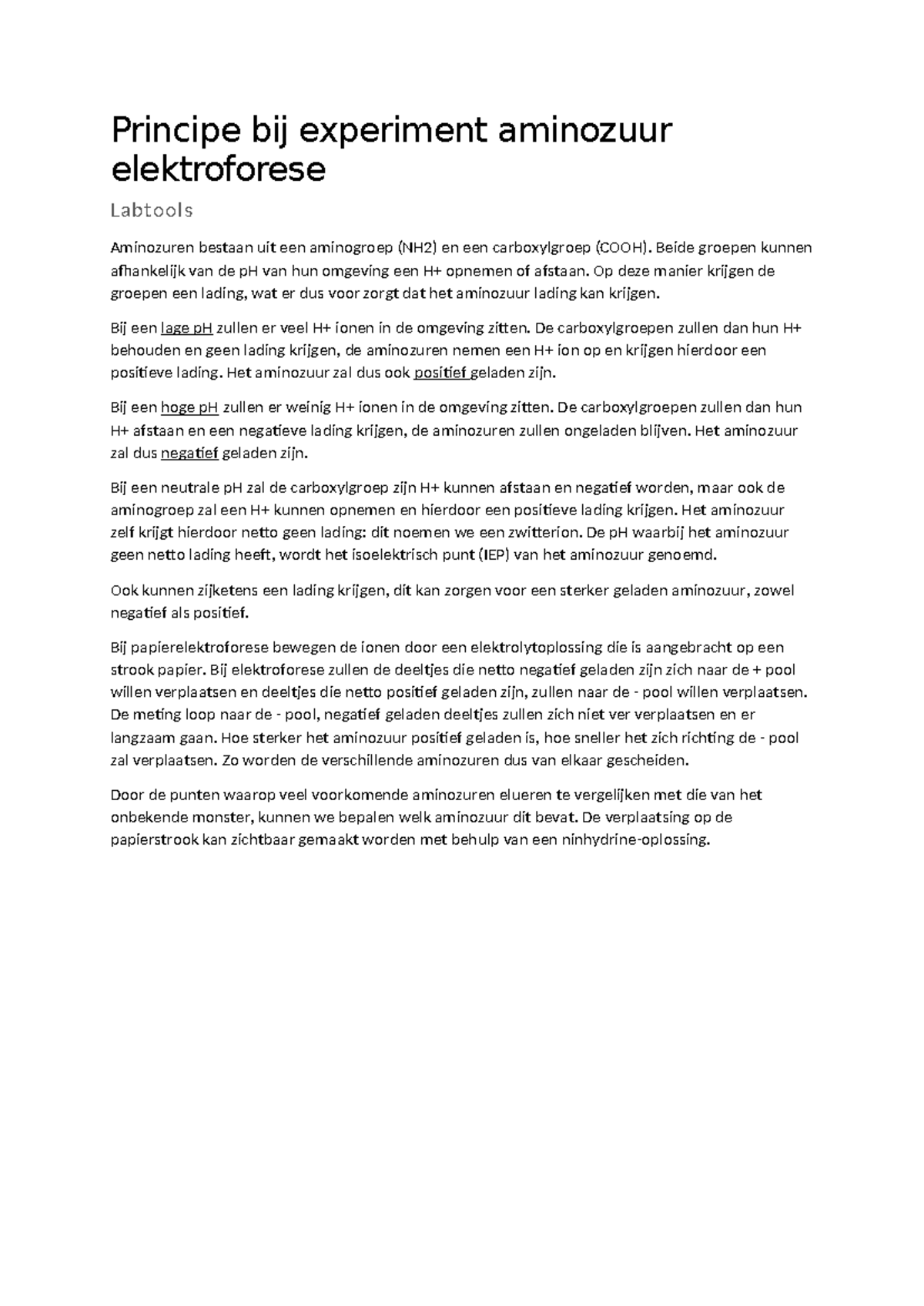 Principe bij experiment Aminozuur elektroforese - Principe bij experiment aminozuur ...