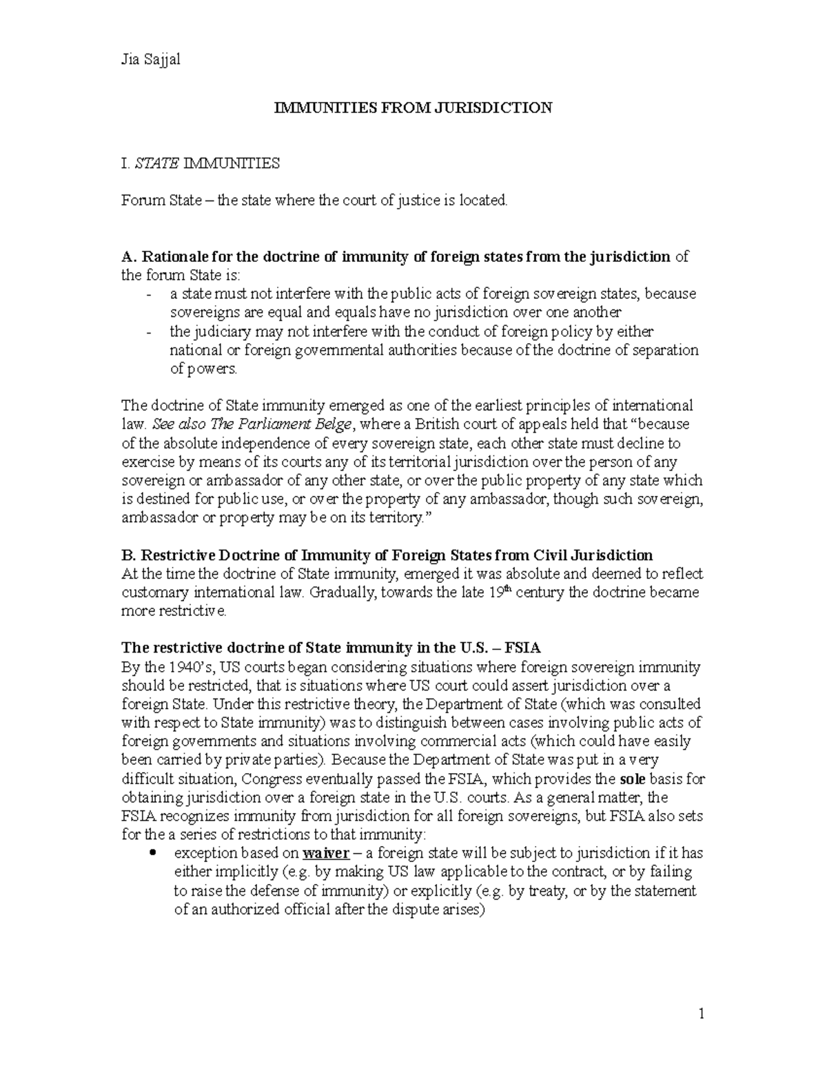 Public International Law Jurisdiction an - IMMUNITIES FROM JURISDICTION ...