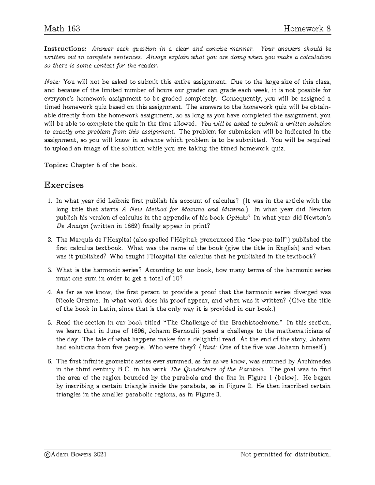 163 hw8 - weekly homework assignment - Math 163 Homework 8 Instructions: Answer each question in ...