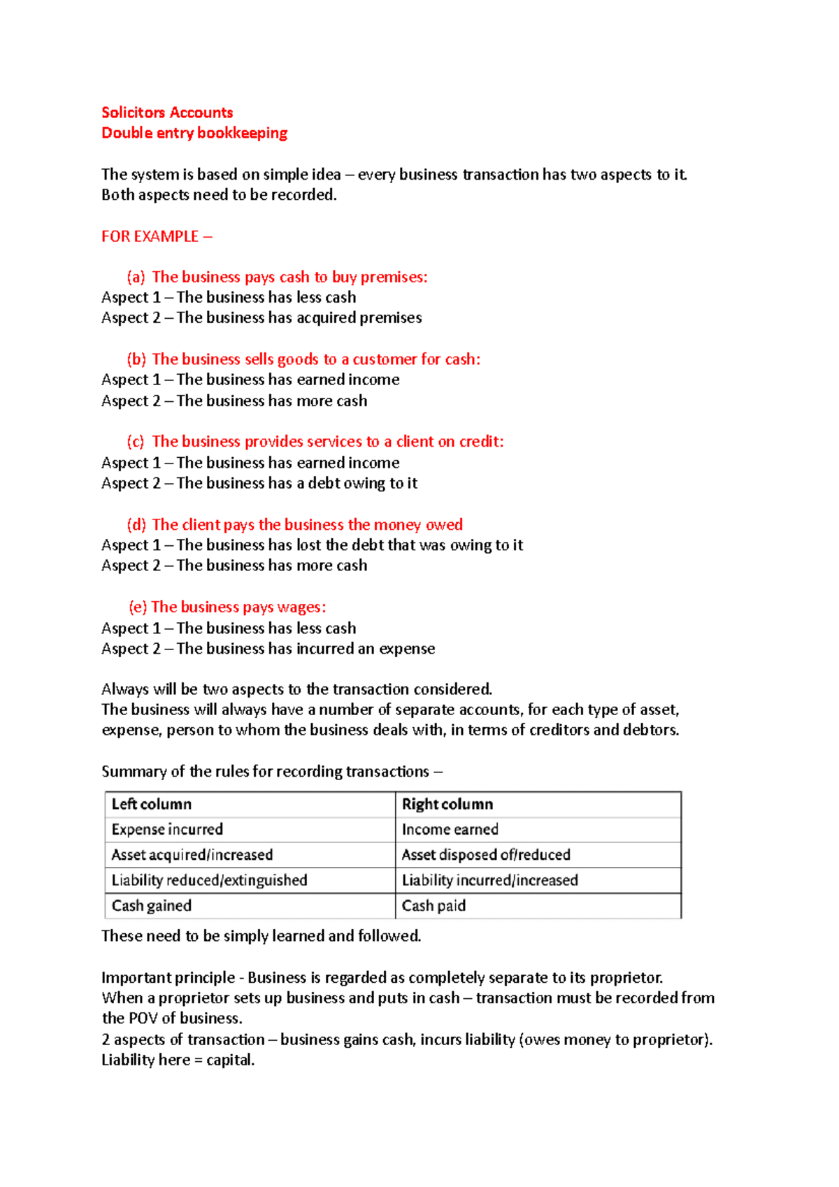SA 1 and 2 Notes Final - Solicitors Accounts Double entry bookkeeping ...