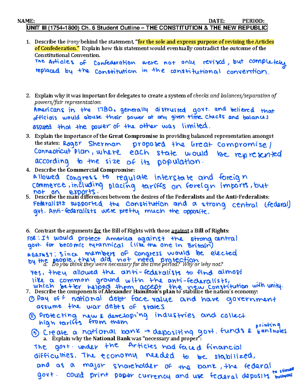 CH. 6 Amsco Outline 2022 - UNIT III (1754-1800) Ch. 6 Student Outline ...