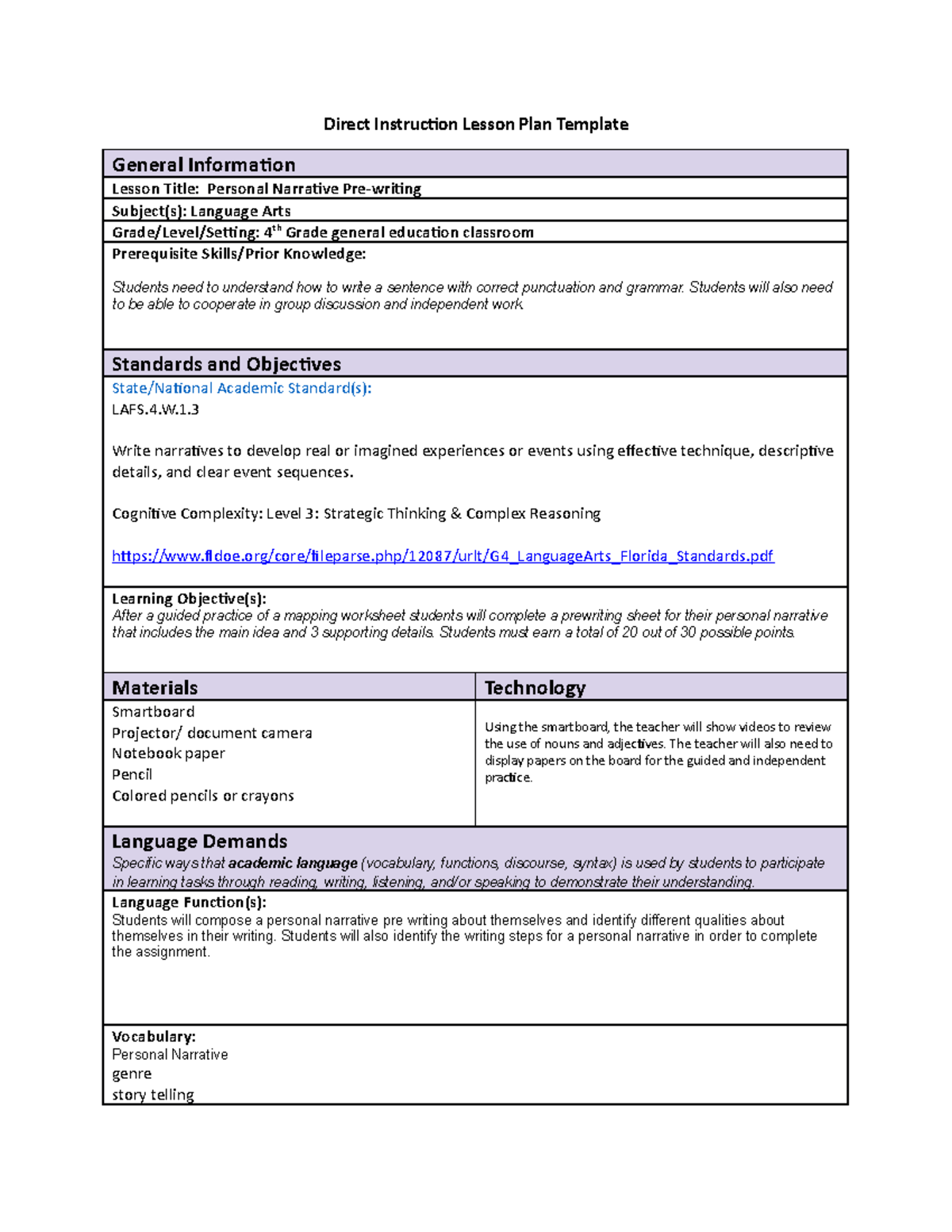 C365 lesson plan re do 2 - pass - Direct Instruction Lesson Plan Template General Information ...