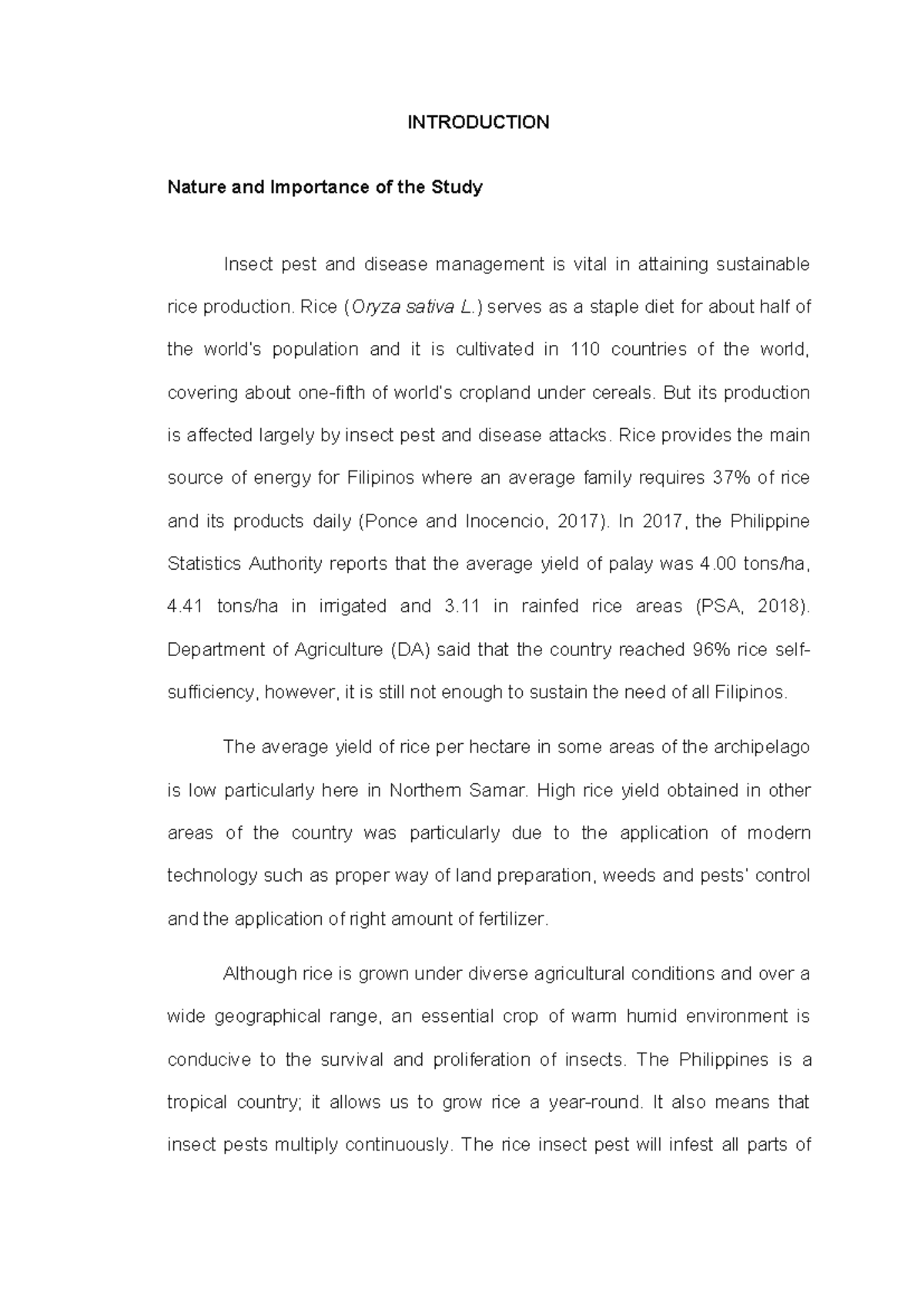 Chapters revised 5 - INTRODUCTION Nature and Importance of the Study ...