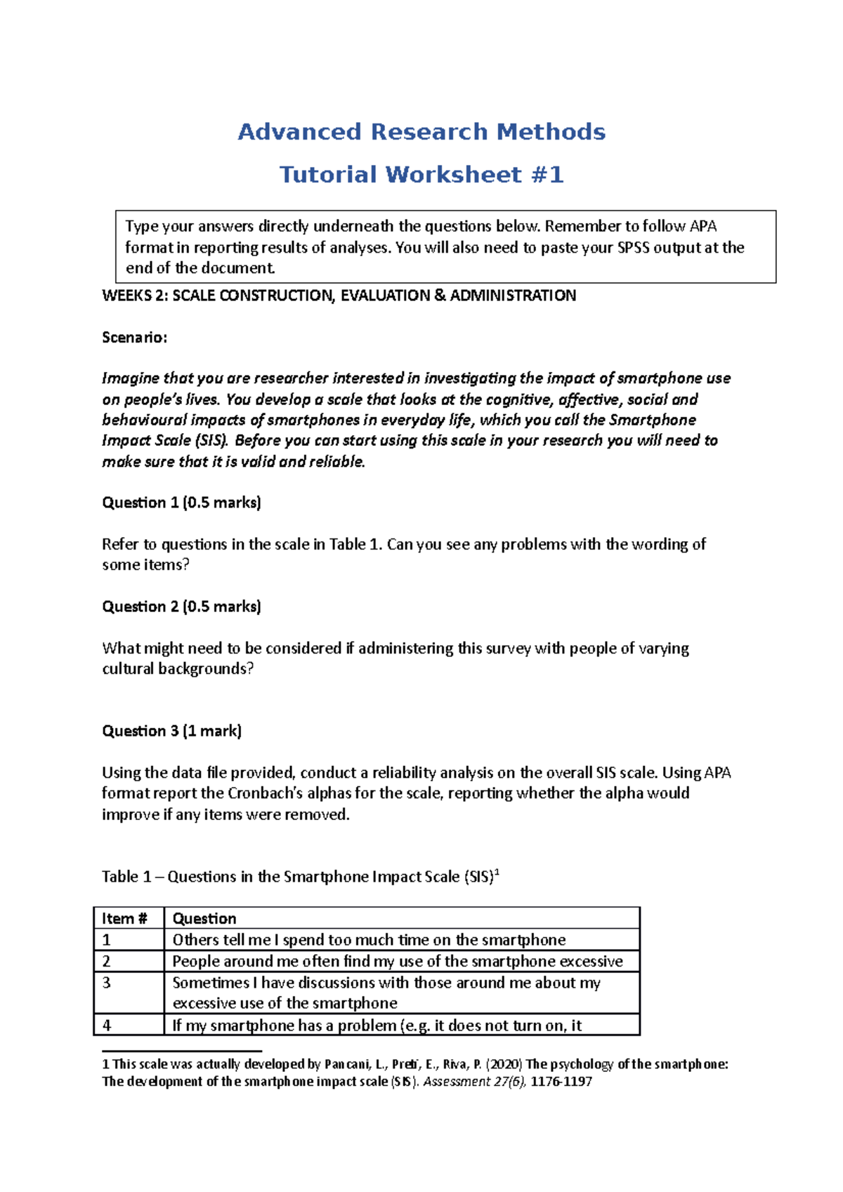 Tutorial Worksheet #1 - helps explore learning and understanding for ...