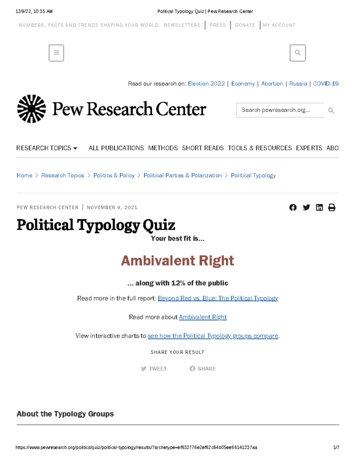 Political Typology Quiz Pew Research Center - NUMB E R S , FACTS AN D ...
