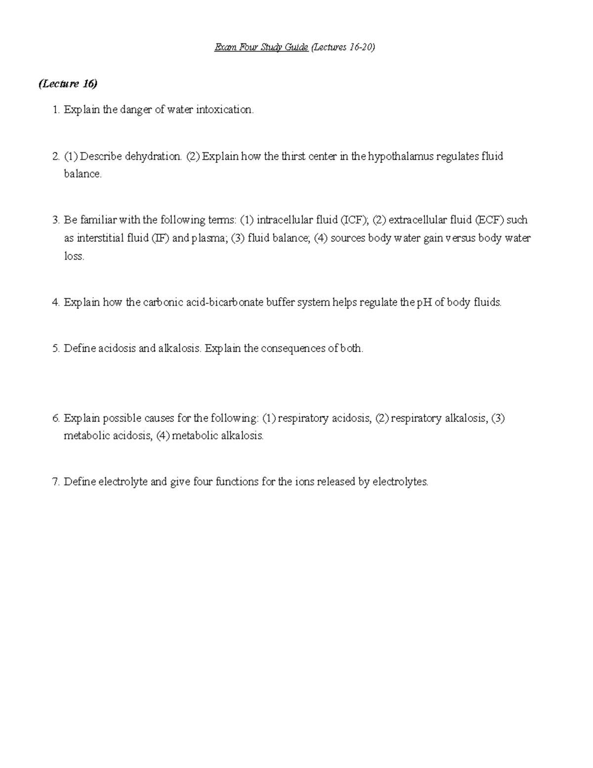 Study Guide - Exam 4 (L16) - Exam Four Study Guide (Lectures 16-20 ...