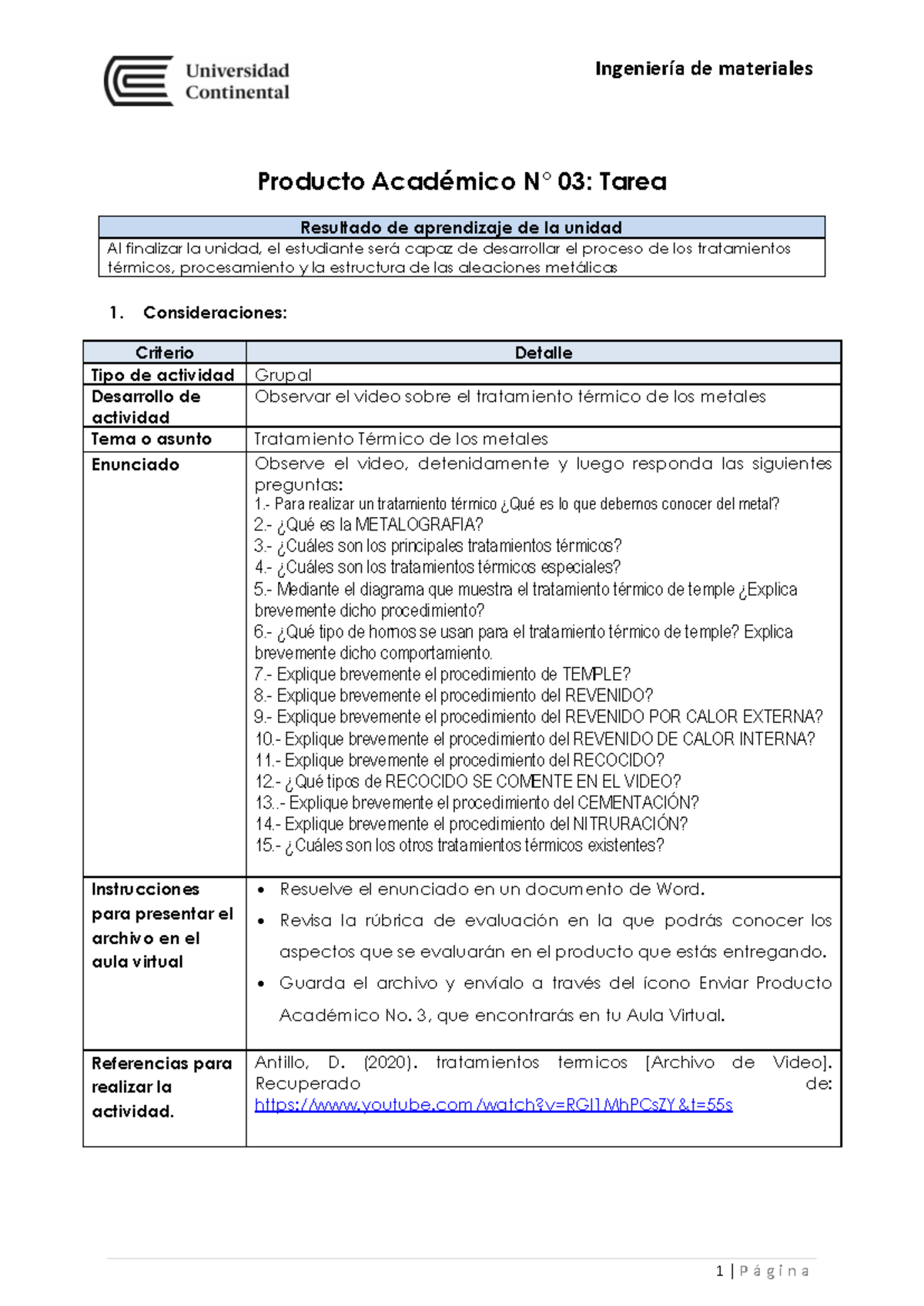 PA3 Tarea - ñsa - Producto Académico N° 03 : Tarea Resultado de aprendizaje de la unidad Al ...