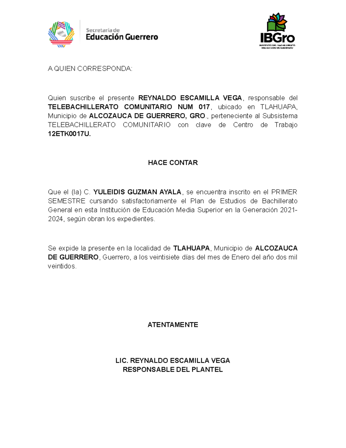 A Quien Corresponda tbc 017 - A QUIEN CORRESPONDA: Quien suscribe el ...