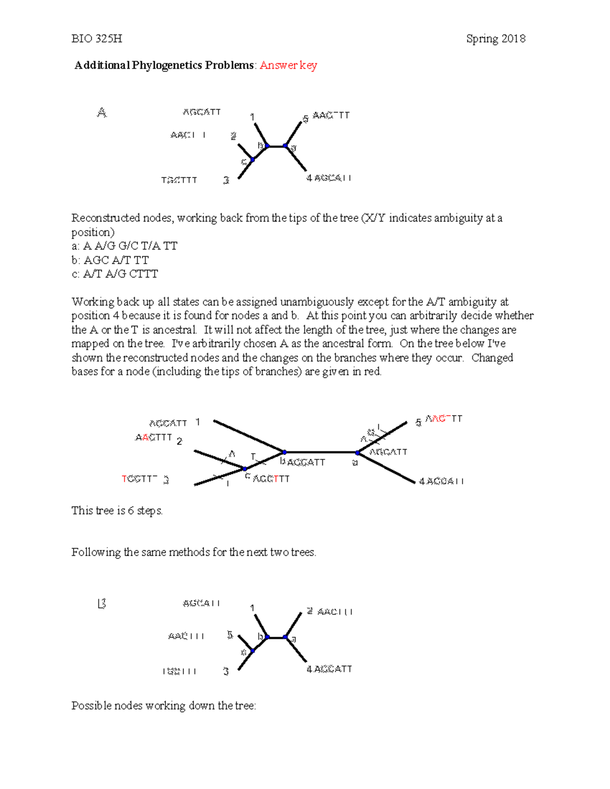 Phylogenetic Tree Practice Problems Key - BIO 325 H - Additional ...