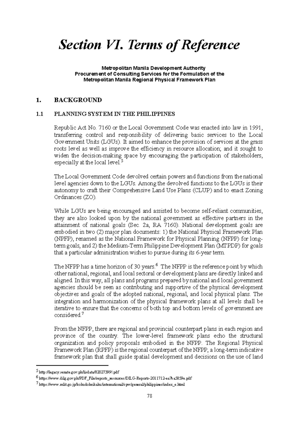 TOR - Terms of Reference - Section VI. Terms of Reference Metropolitan ...